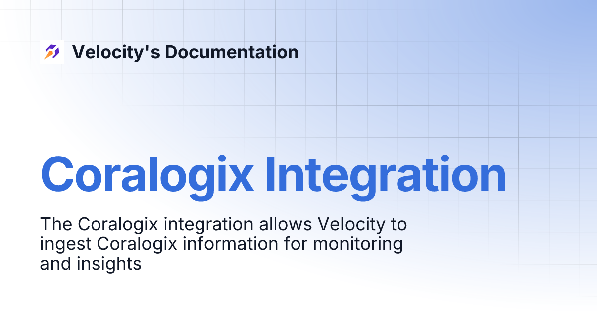 Coralogix Integration Velocitys Documentation